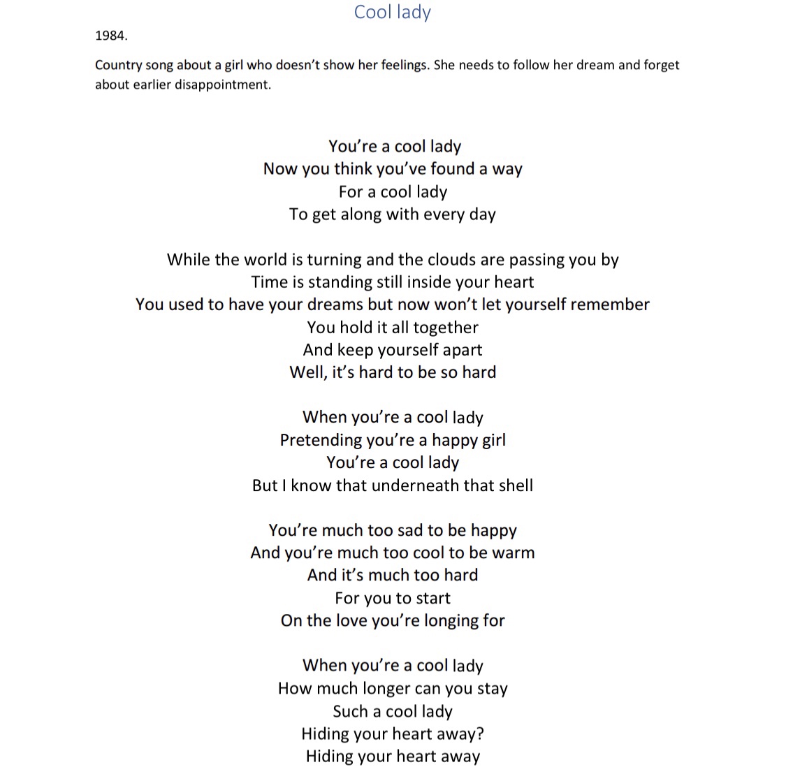Cool lady – Contents