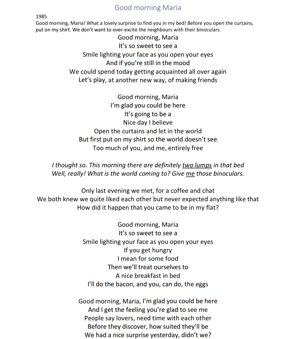 Good morning Maria – Contents