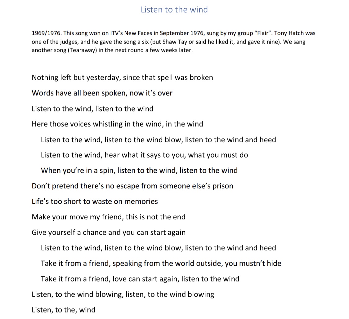 Listen to the wind – Contents
